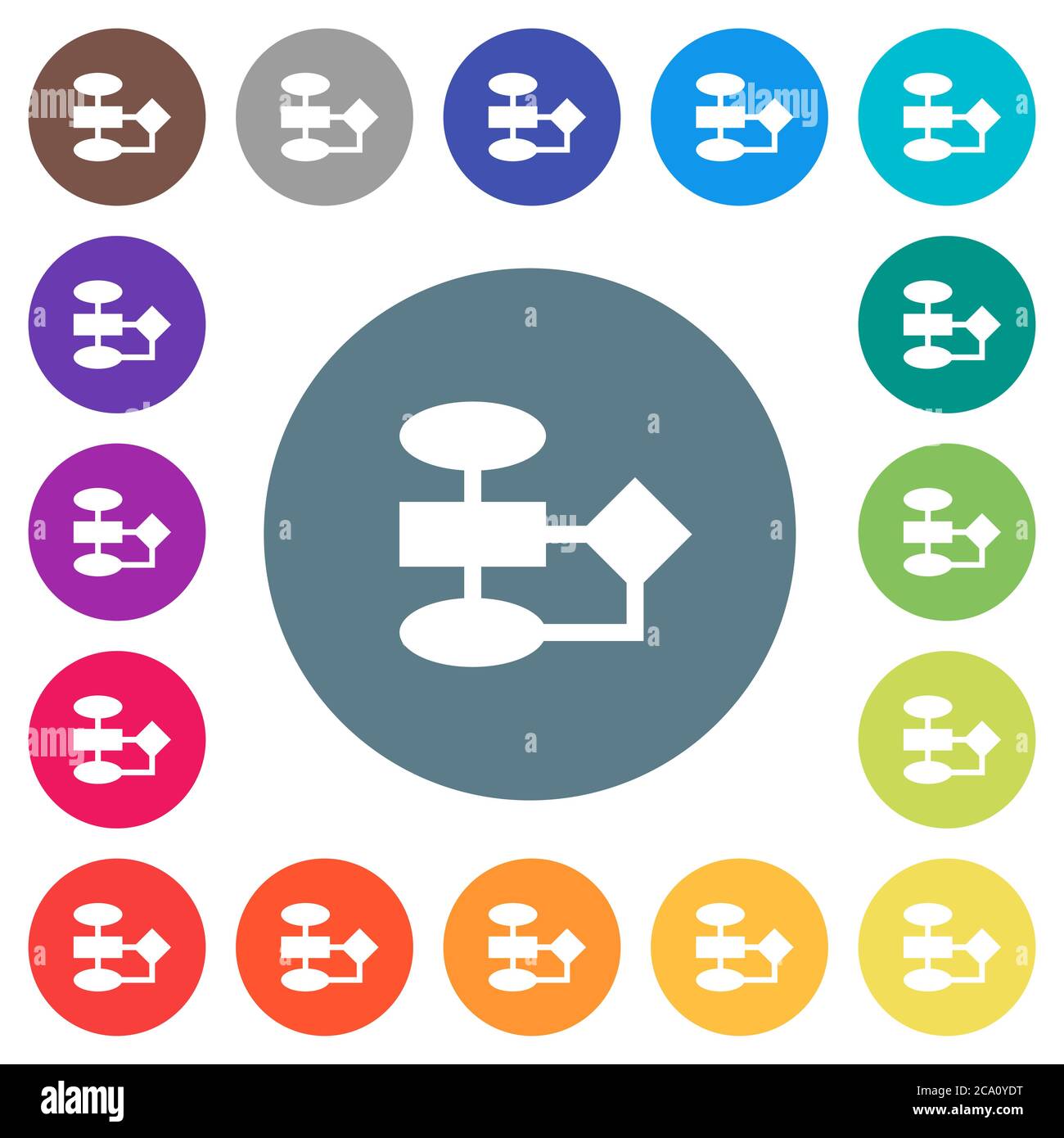 Flowchart flat white icons on round color backgrounds. 17 background ...