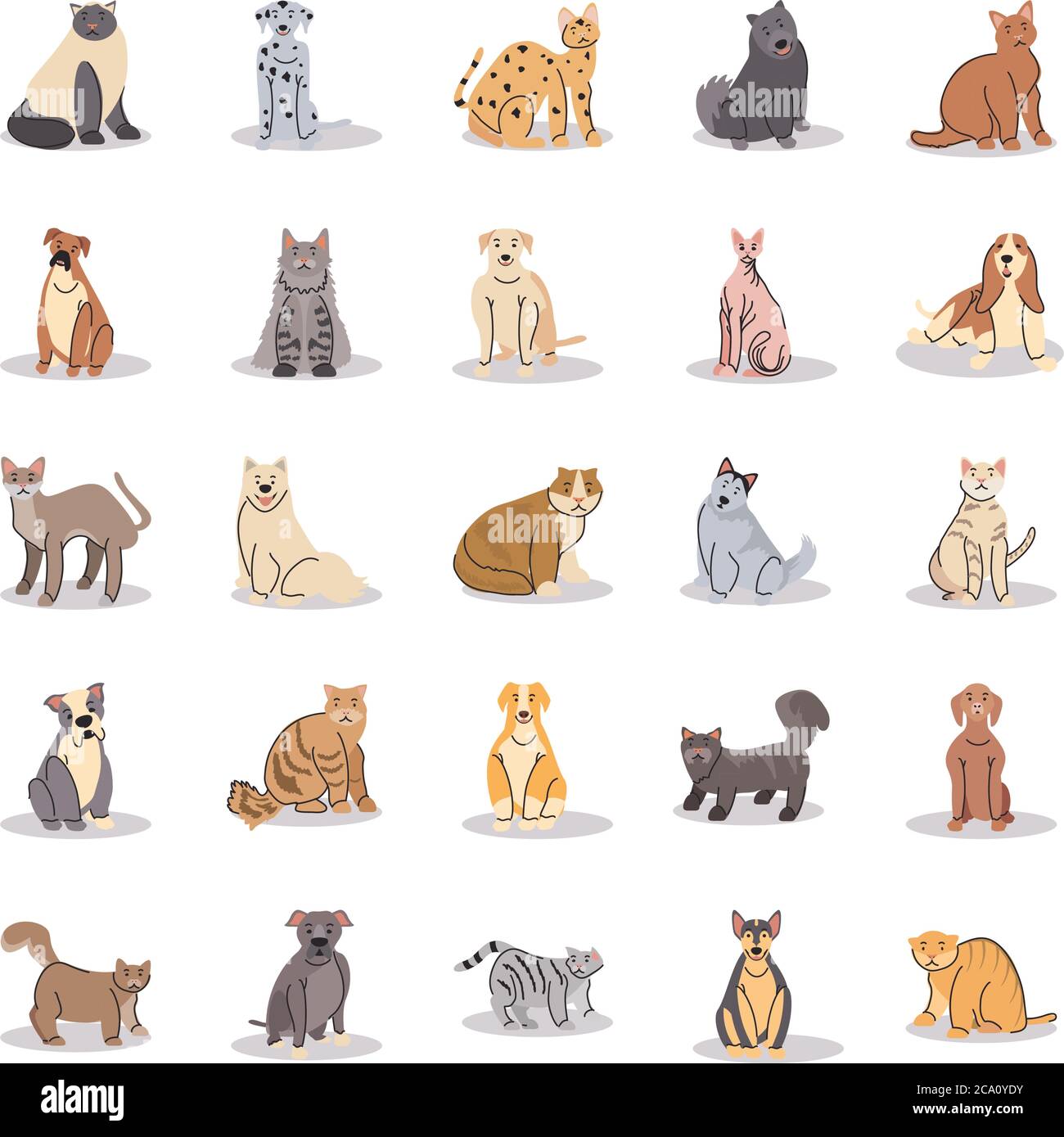 set of pets, different breeds of dogs and cats vector illustration ...