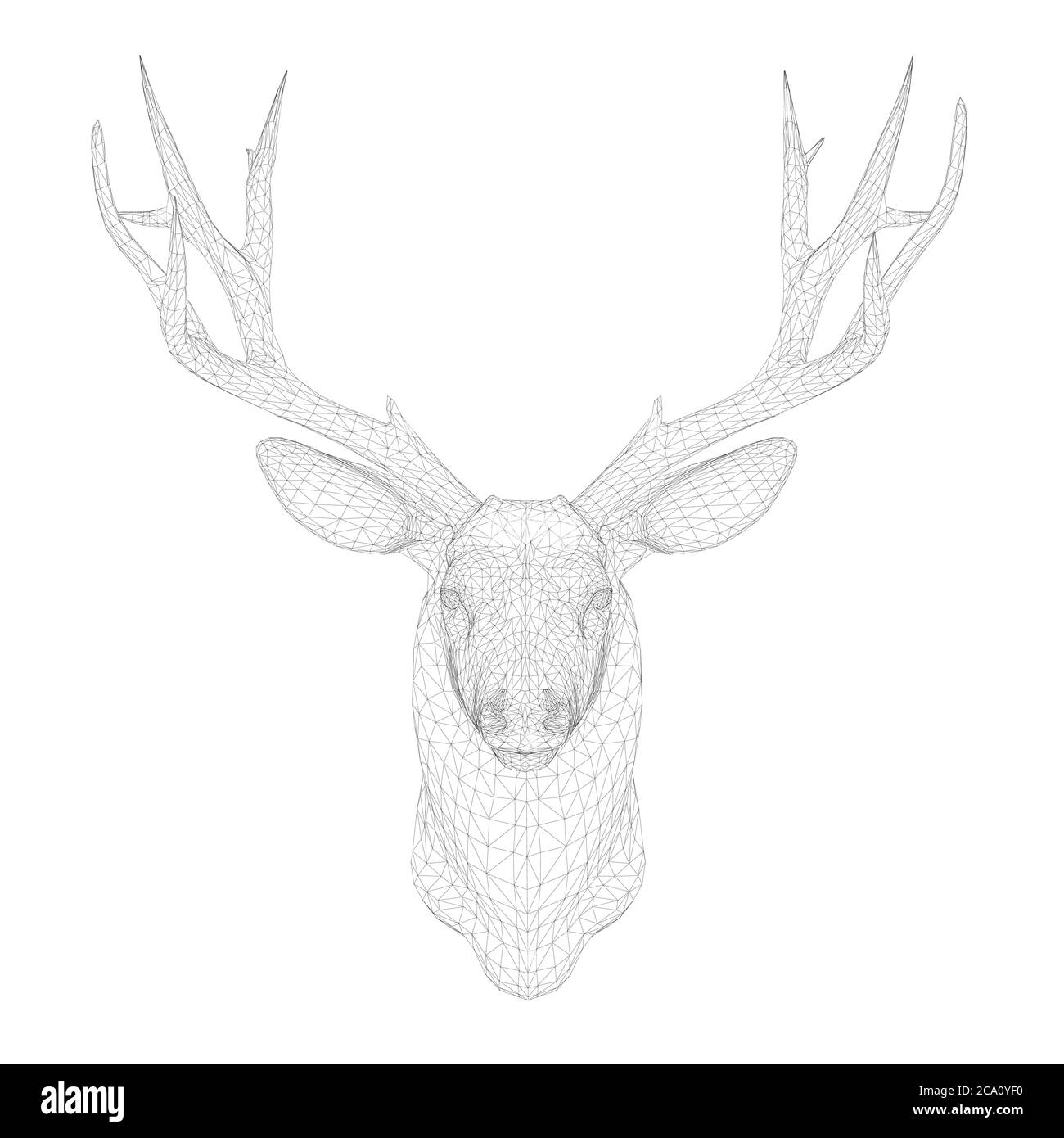 Deer head frame with large antlers from black lines on a white ...