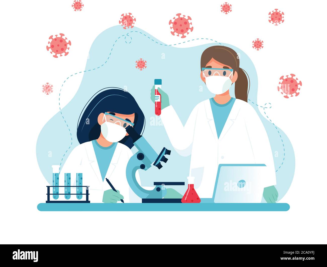 Vaccine research, scientists conducting experiments in lab. Vector ...