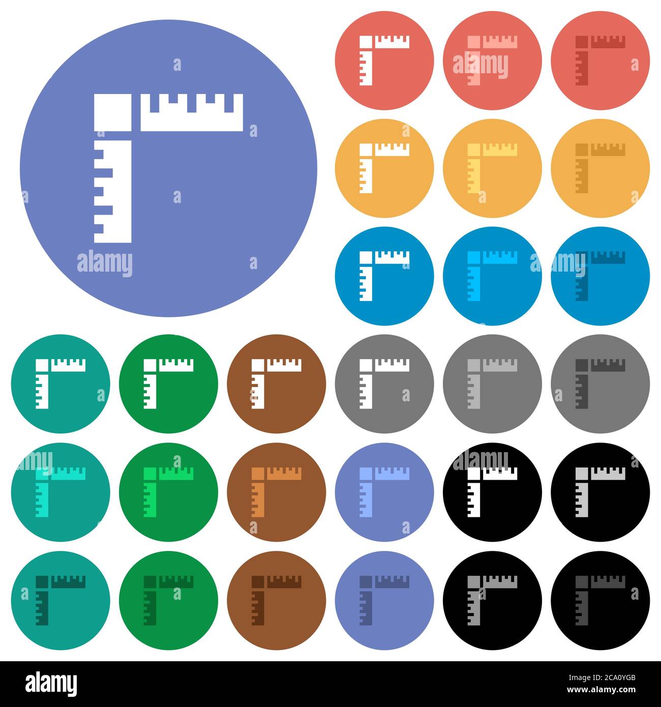 Page rulers multi colored flat icons on round backgrounds. Included ...