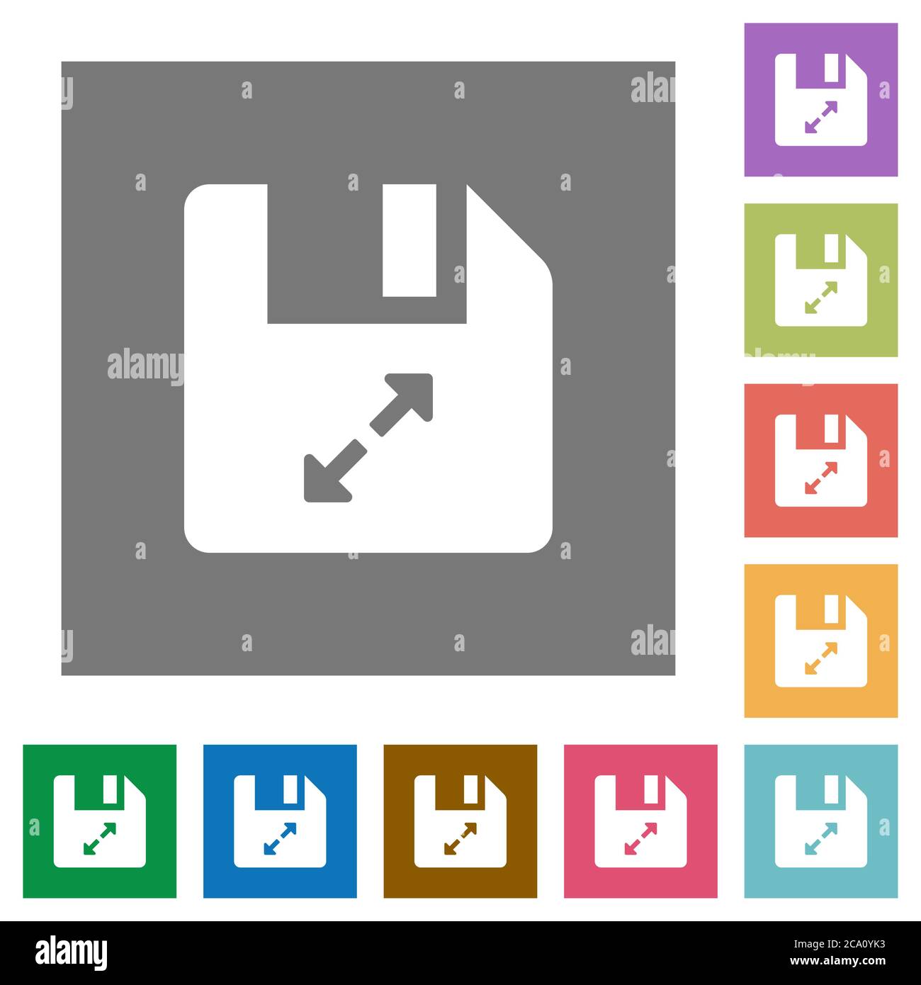 Uncompress file flat icons on simple color square backgrounds Stock ...