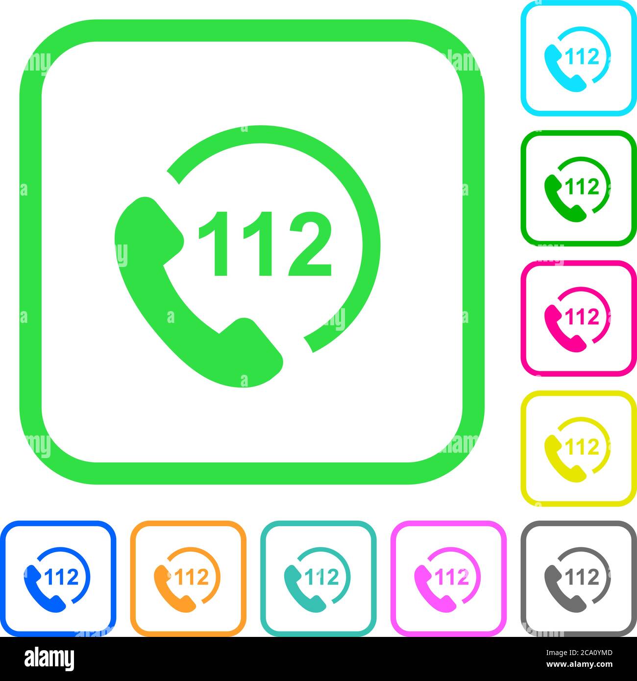 Emergency call 112 vivid colored flat icons in curved borders on white ...