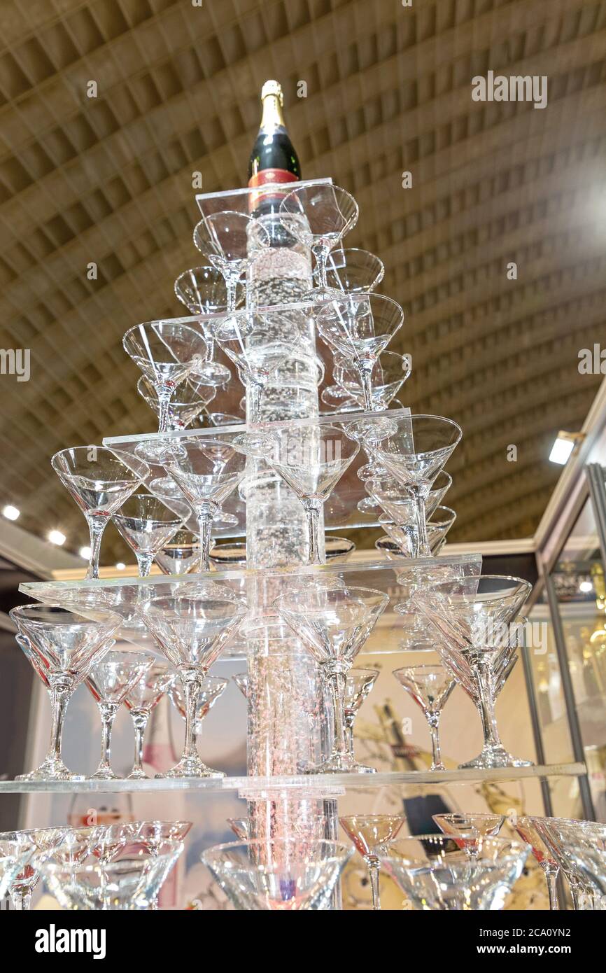 Straight Up Cocktail Glasses Tower With Champagne Flow Tube Stock Photo ...