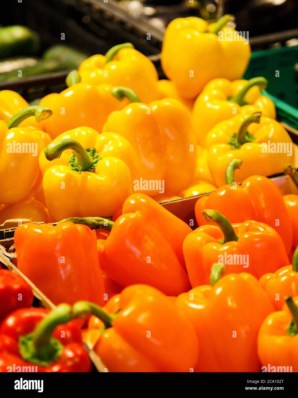 Colourful mix of different red, orange, yellow fresh bell pepper at ...