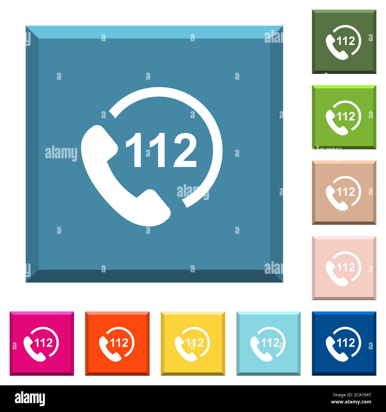 Emergency call 112 white icons on edged square buttons in various ...