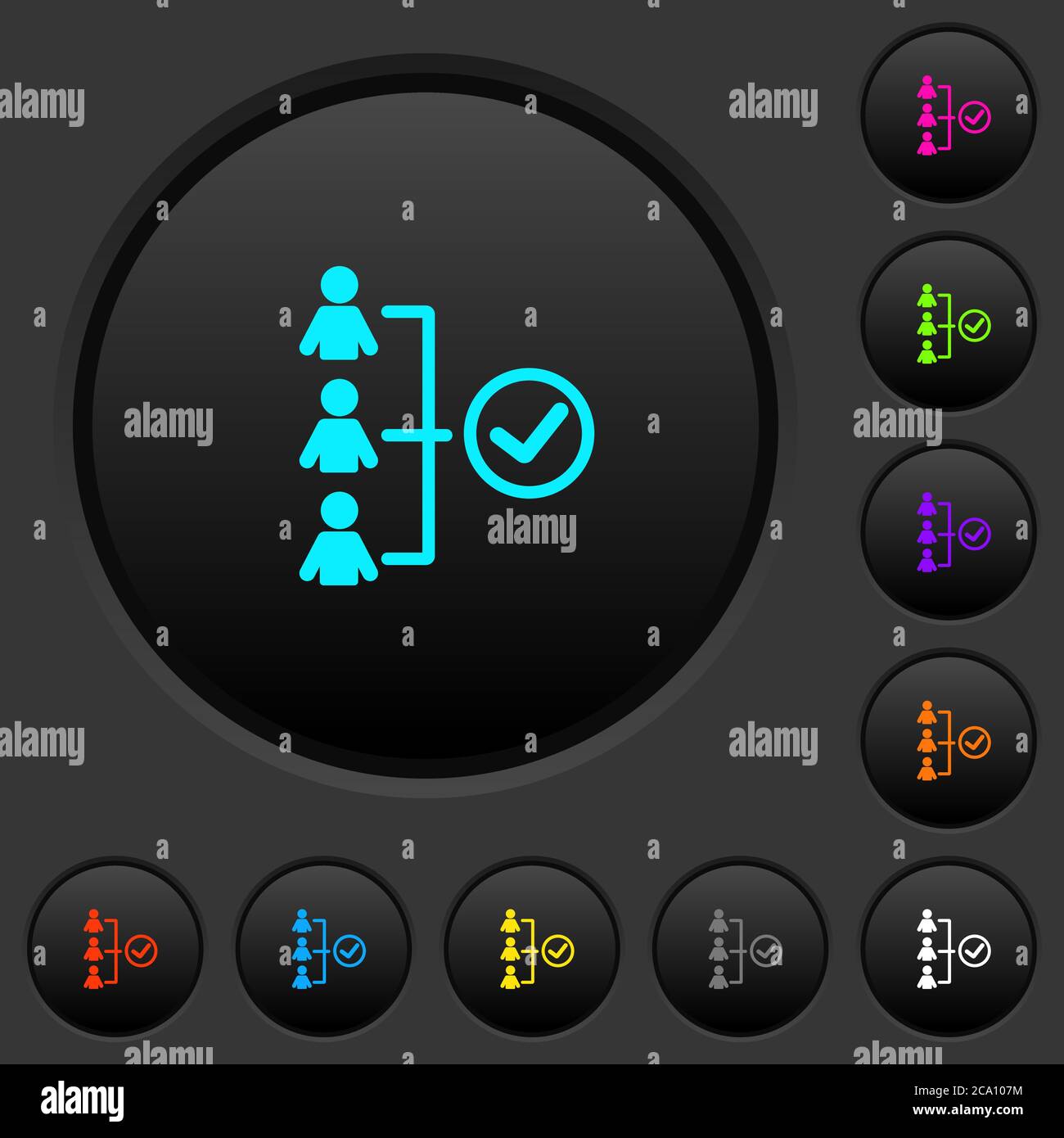 Successful teamwork dark push buttons with vivid color icons on dark ...