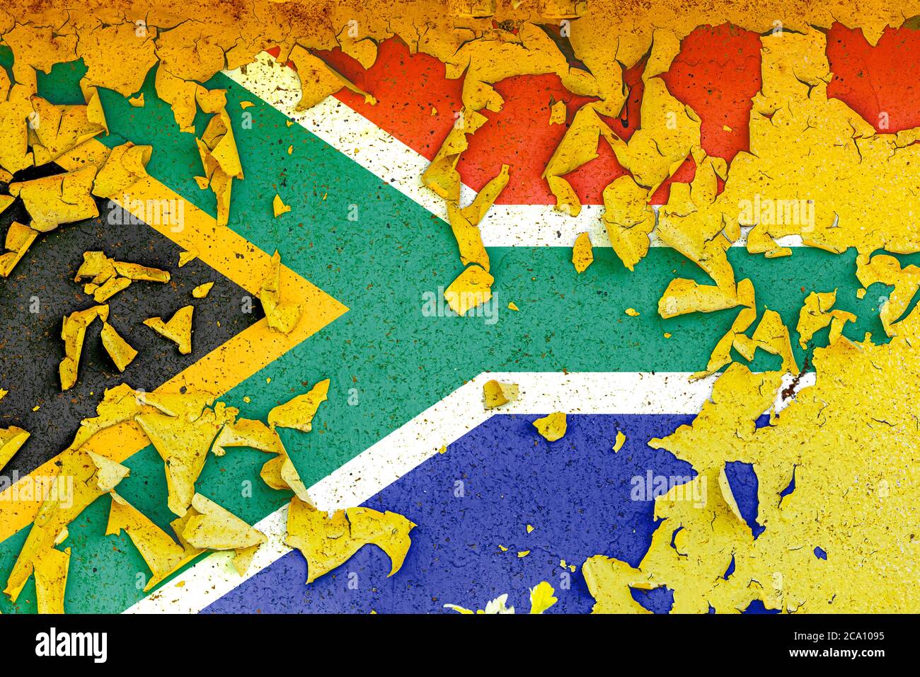 The national flag of South African Republic is painted on an old metal ...