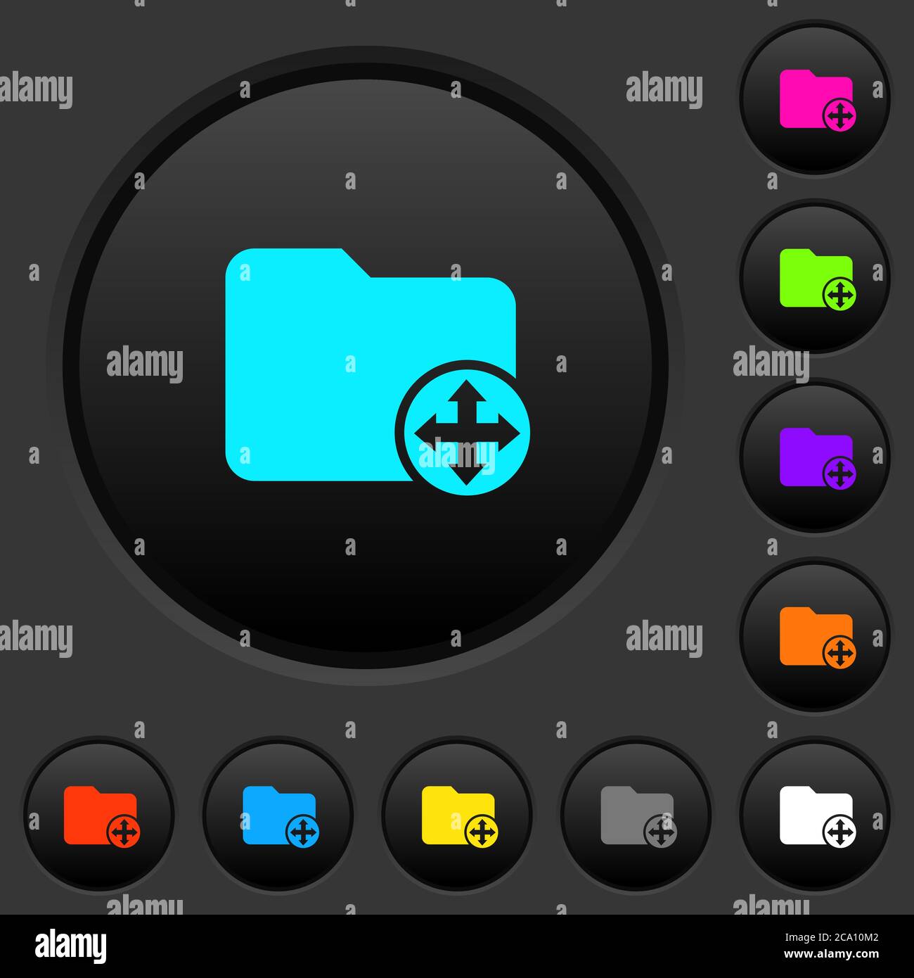 Move directory dark push buttons with vivid color icons on dark grey ...