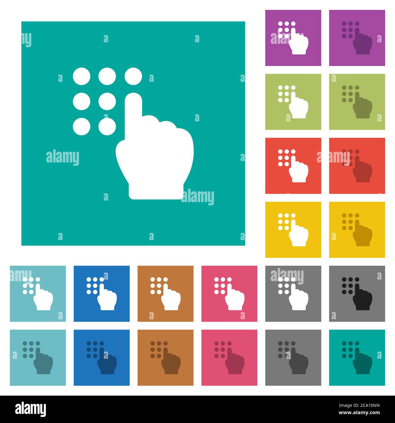 Typing security code multi colored flat icons on plain square ...