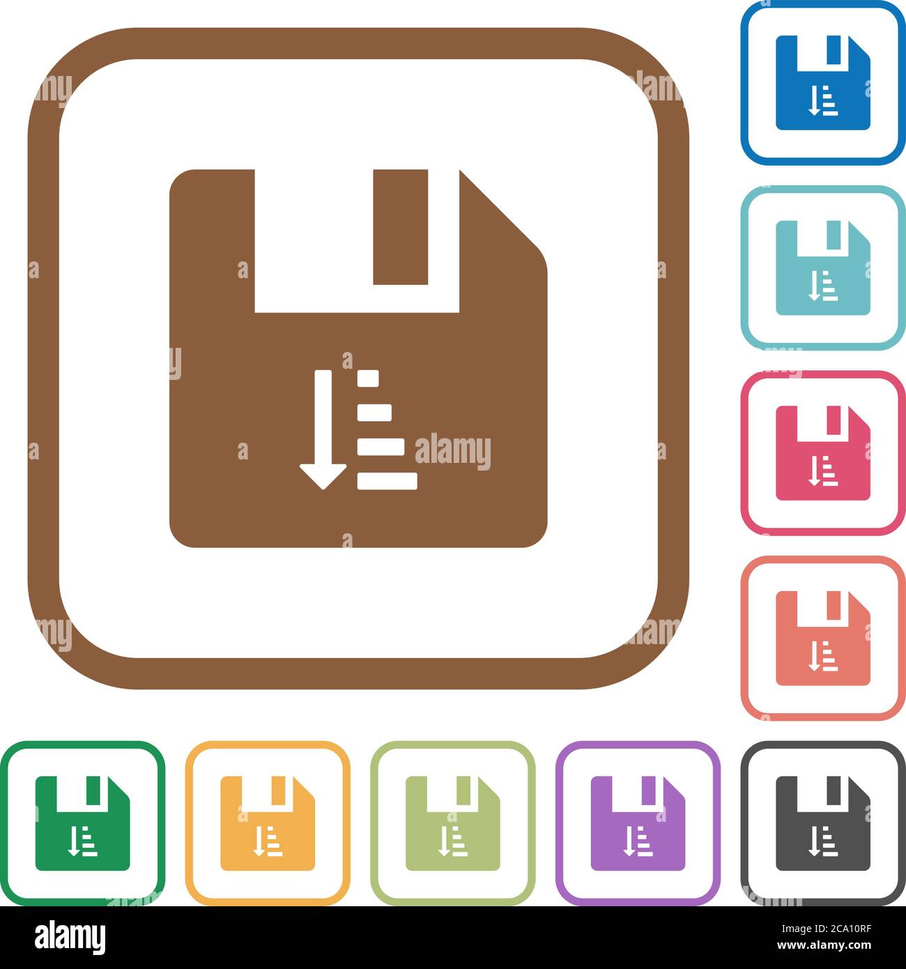 Ascending file sort simple icons in color rounded square frames on ...