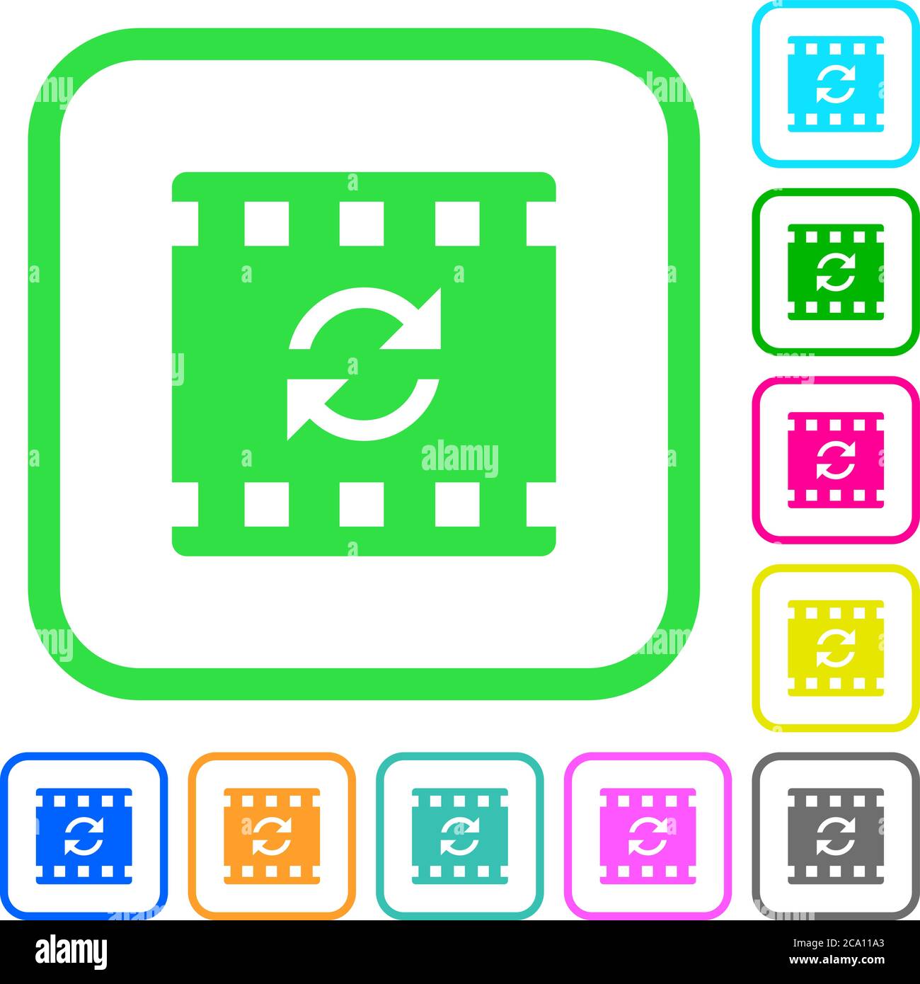Restart movie vivid colored flat icons in curved borders on white ...
