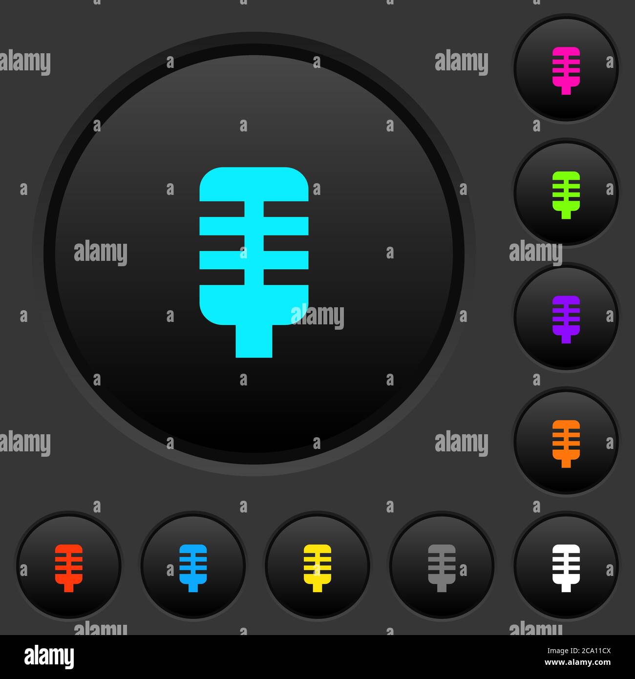 Microphone dark push buttons with vivid color icons on dark grey ...