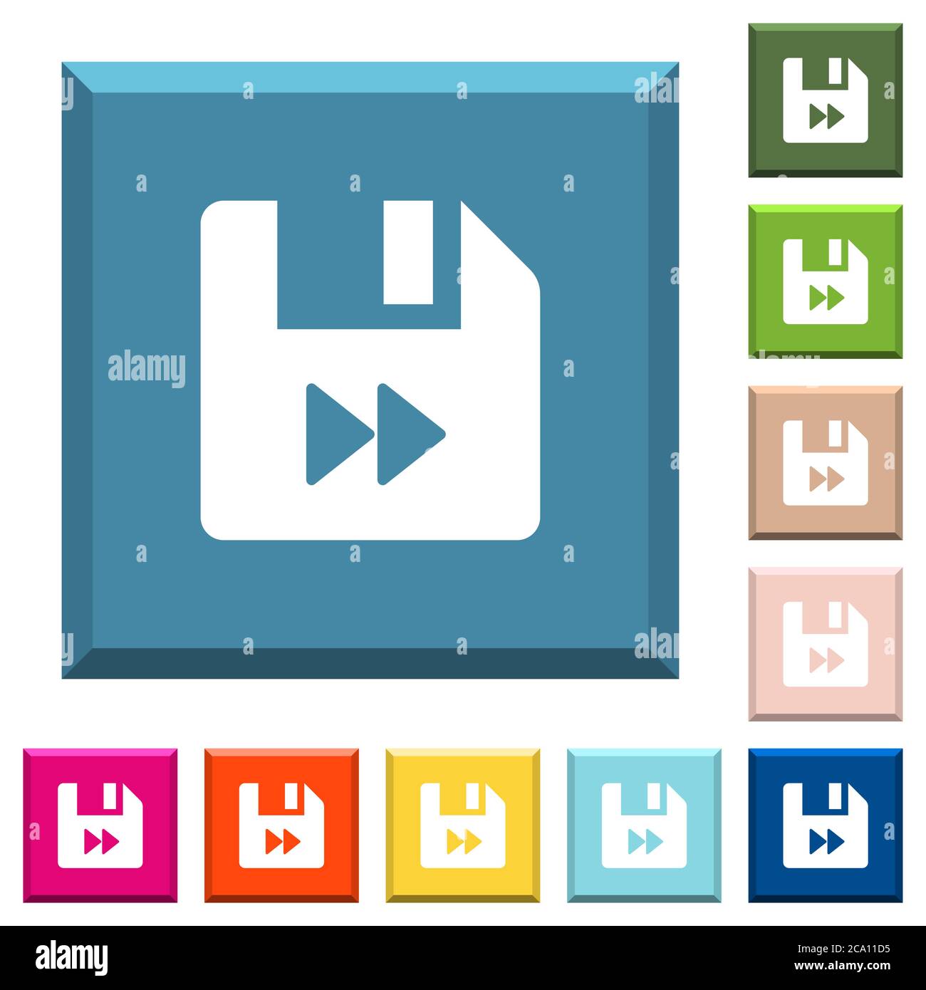 File fast forward white icons on edged square buttons in various trendy ...