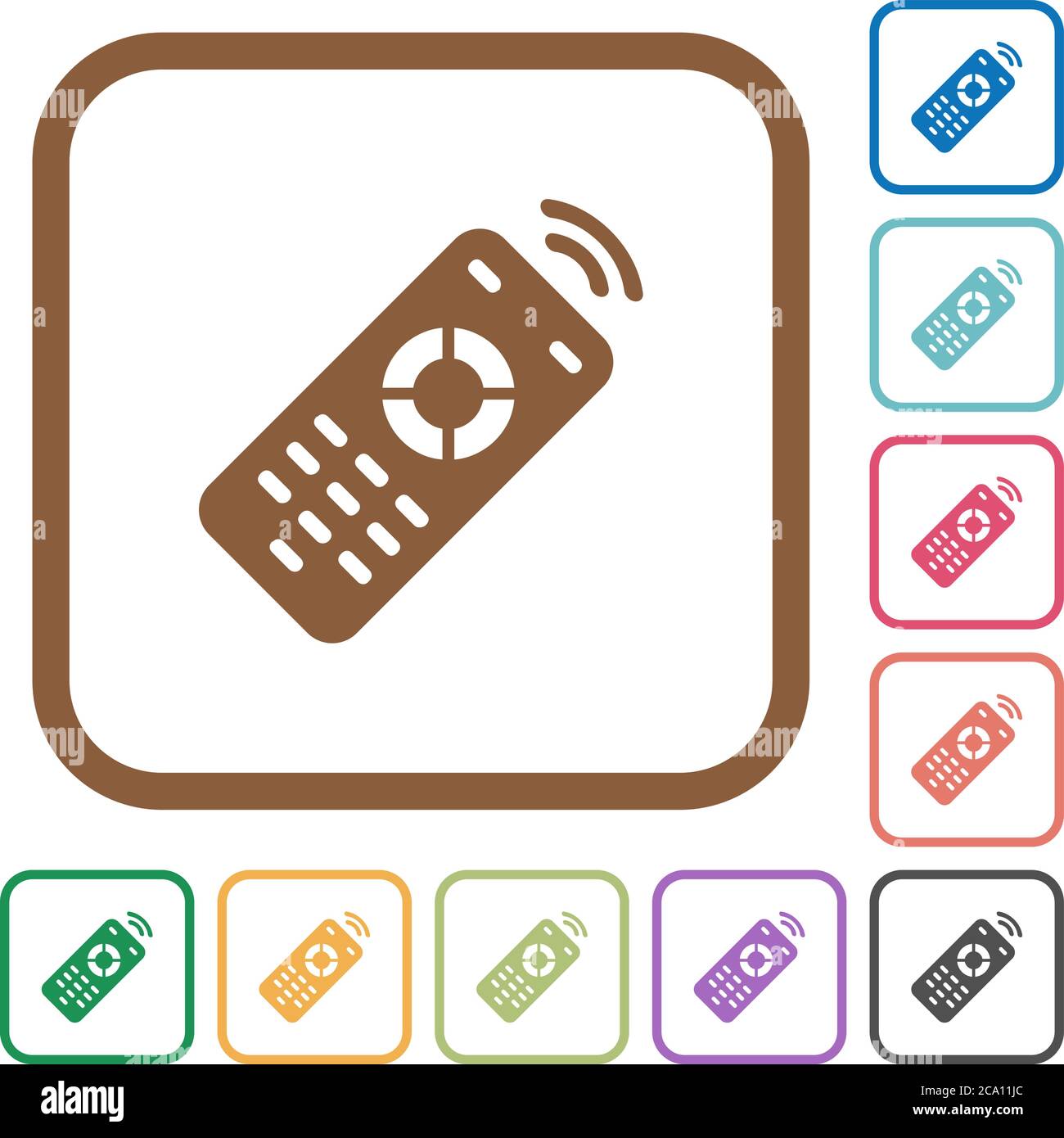 Working remote control simple icons in color rounded square frames on ...