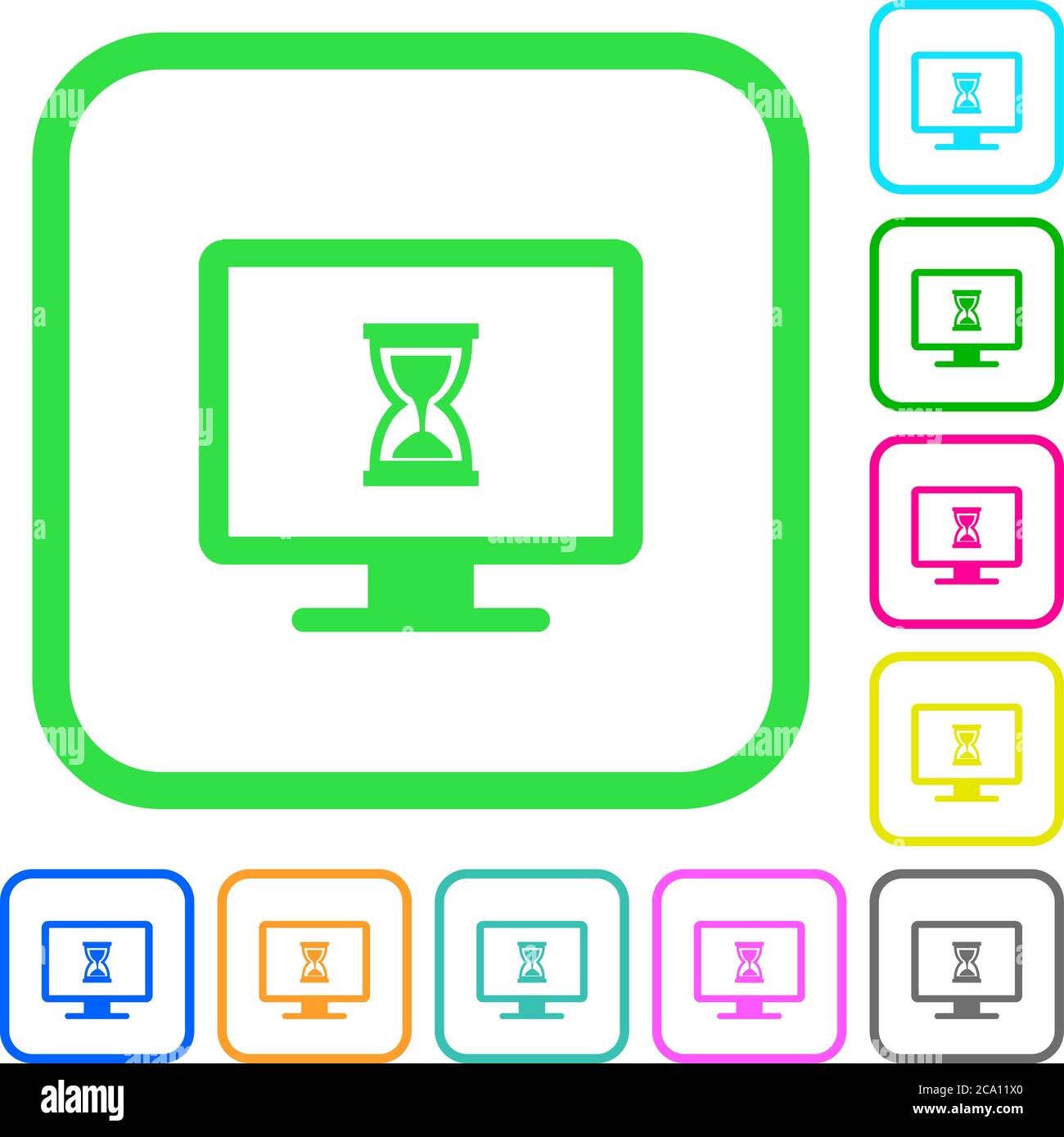 Busy computer vivid colored flat icons in curved borders on white ...