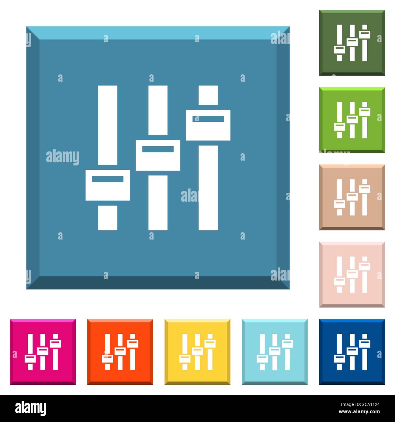 Adjust white icons on edged square buttons in various trendy colors ...