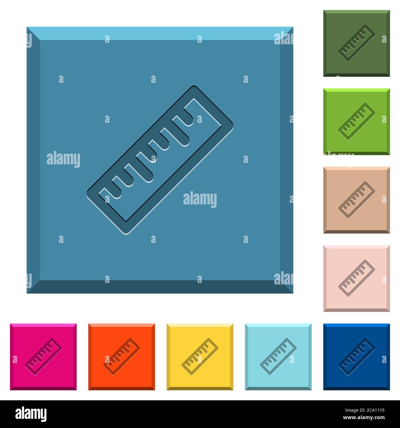 Ruler engraved icons on edged square buttons in various trendy colors ...