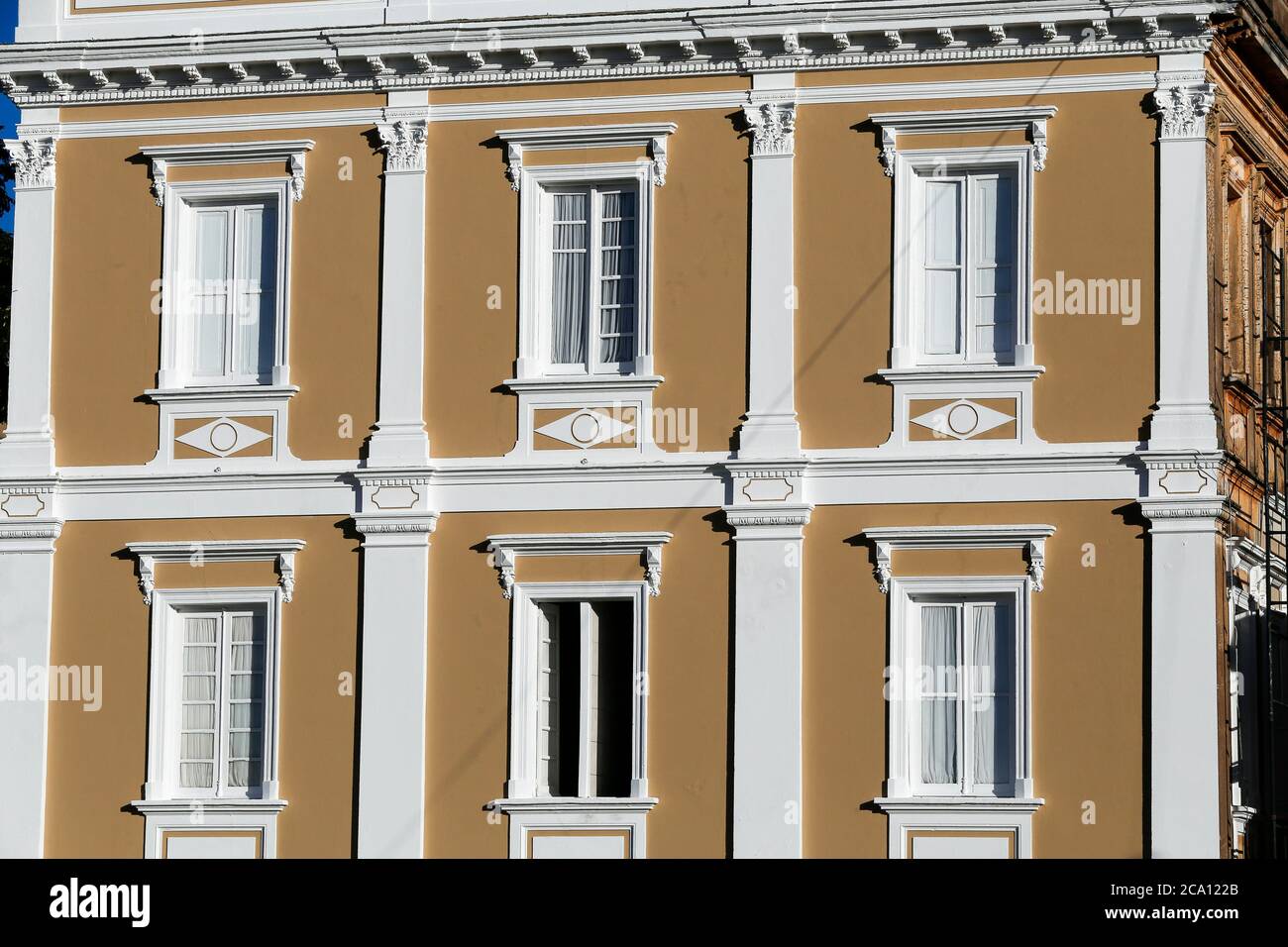 facade of old building with windows inside Brazil Stock Photo - Alamy