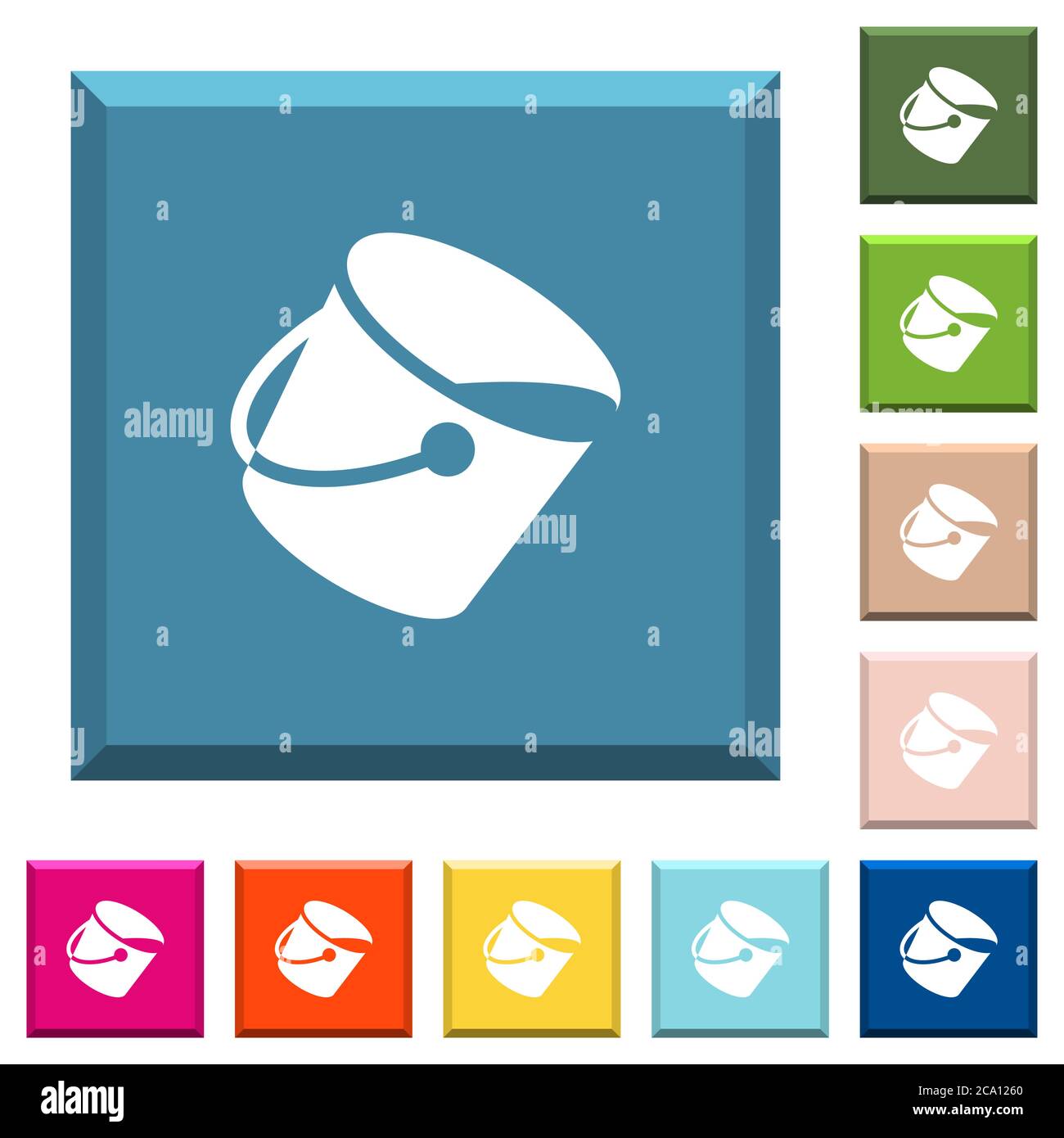 Paint bucket white icons on edged square buttons in various trendy ...