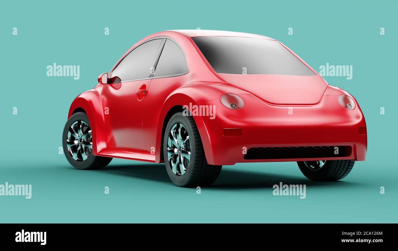 Back view of eco red concept car on green background Stock Photo - Alamy