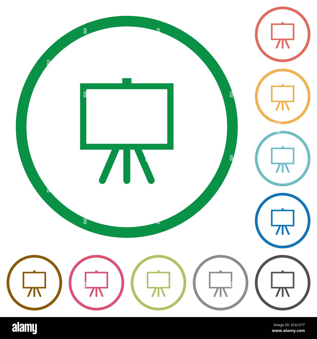 Easel with blank canvas flat color icons in round outlines on white background Stock Vector ...