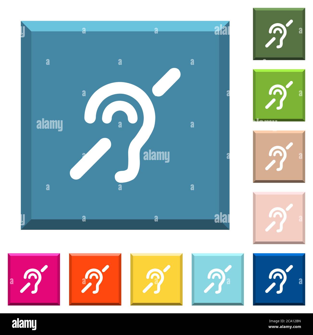 Hearing impaired white icons on edged square buttons in various trendy ...