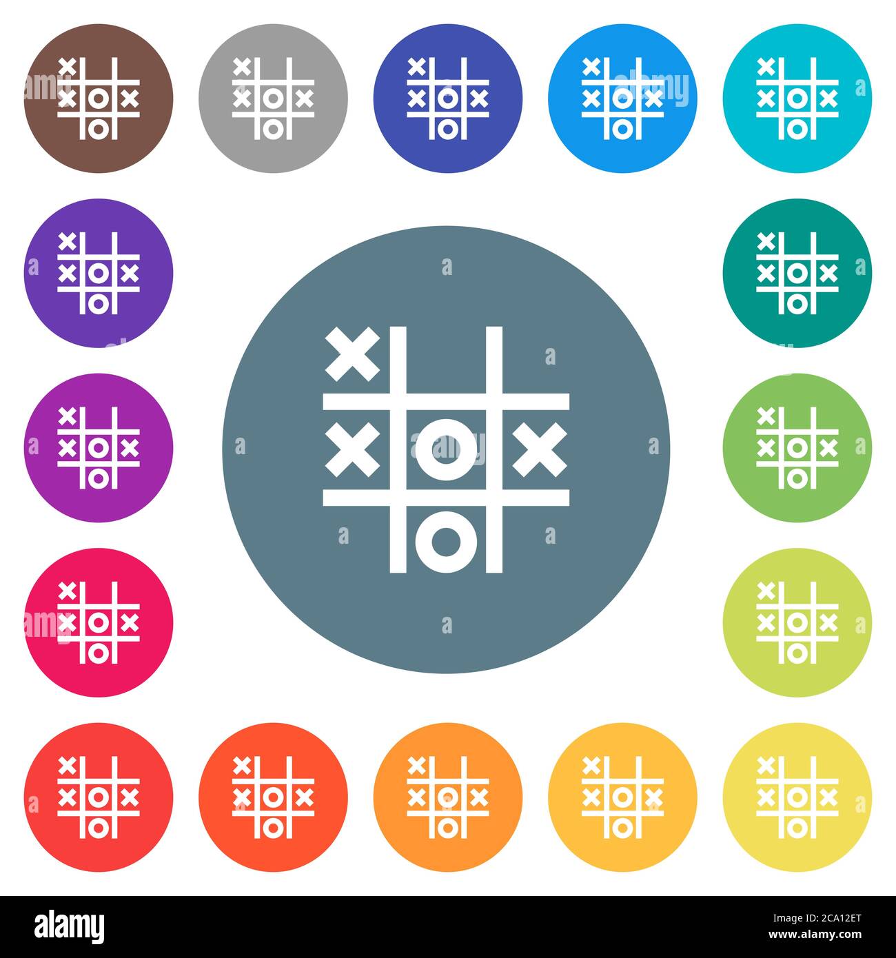 Tic tac toe game flat white icons on round color backgrounds. 17 ...