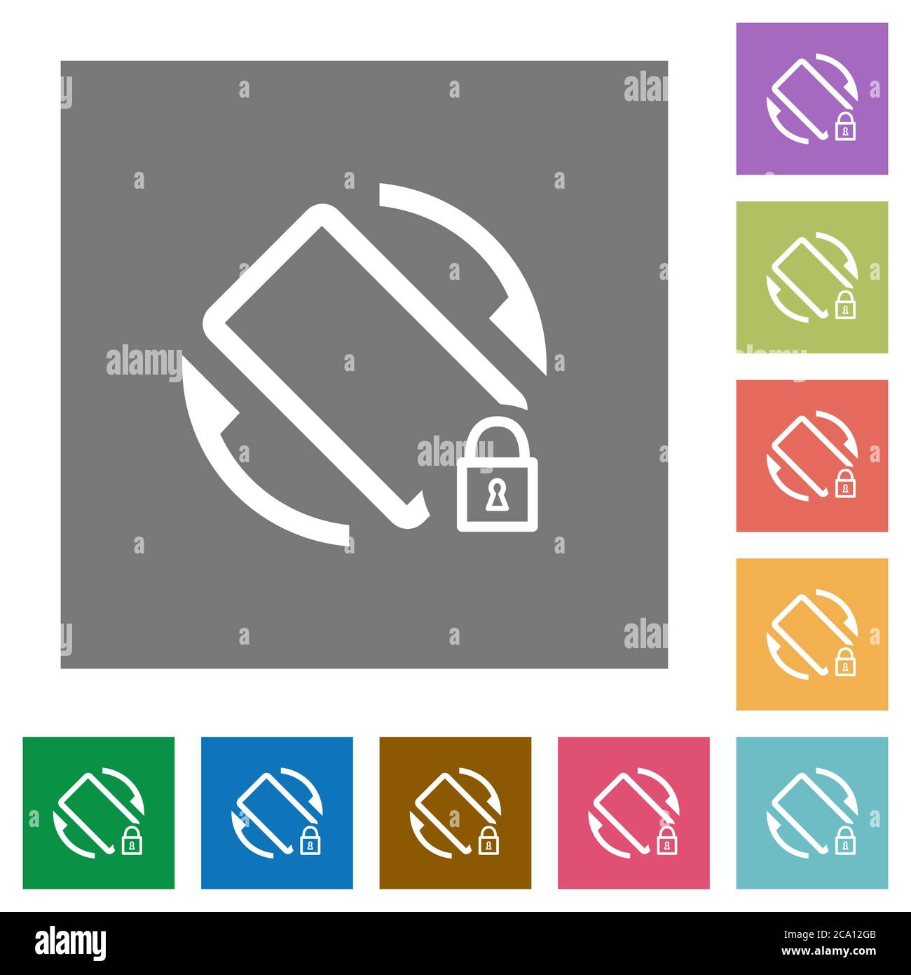 Mobile screen rotation locked flat icons on simple color square ...