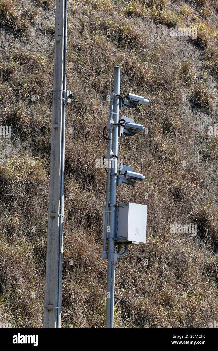 Speed control radar camera at countryside road highway in Sao Paulo ...