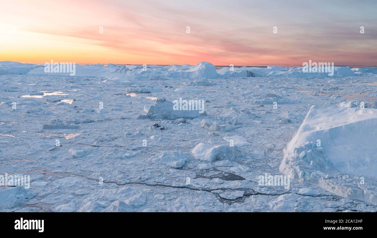 Iceberg from glacier in arctic nature landscape on Greenland. Aerial ...