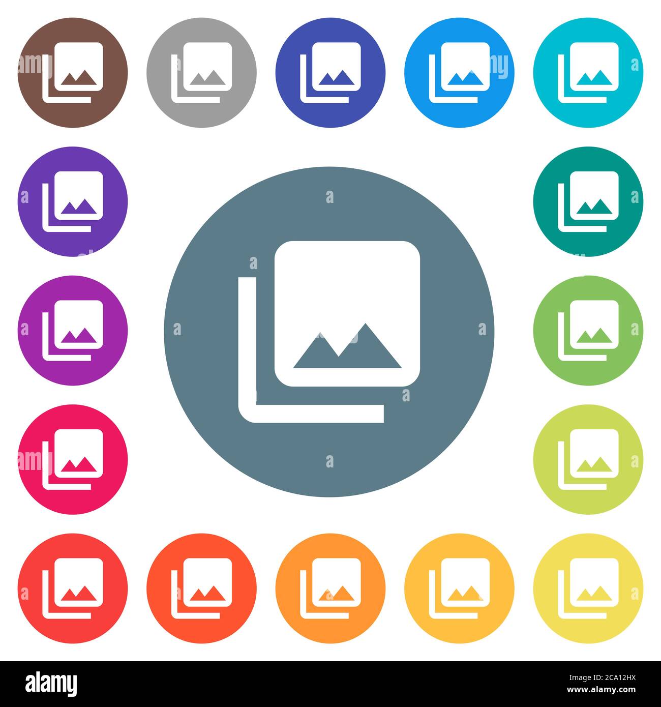 Photo library flat white icons on round color backgrounds. 17 ...