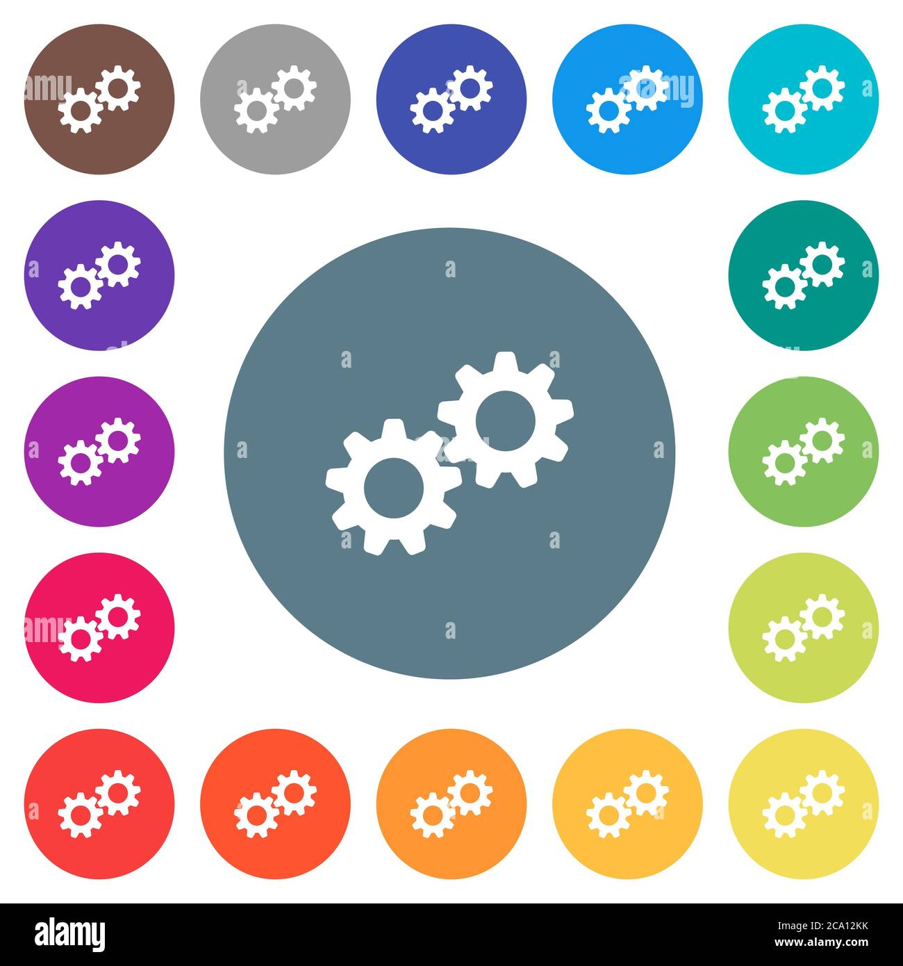 Collaboration flat white icons on round color backgrounds. 17 background color variations are ...
