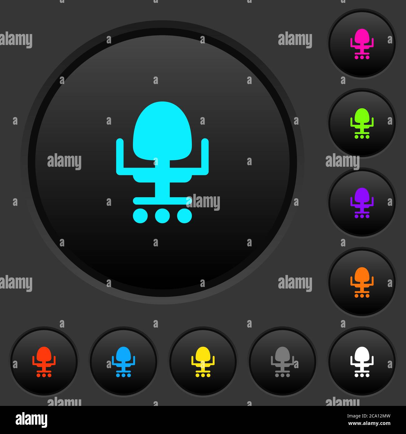 Office chair dark push buttons with vivid color icons on dark grey ...