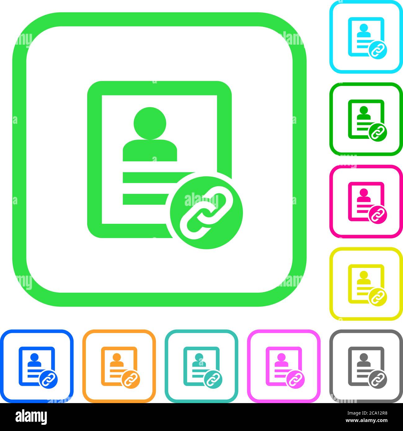 Contact attach vivid colored flat icons in curved borders on white ...
