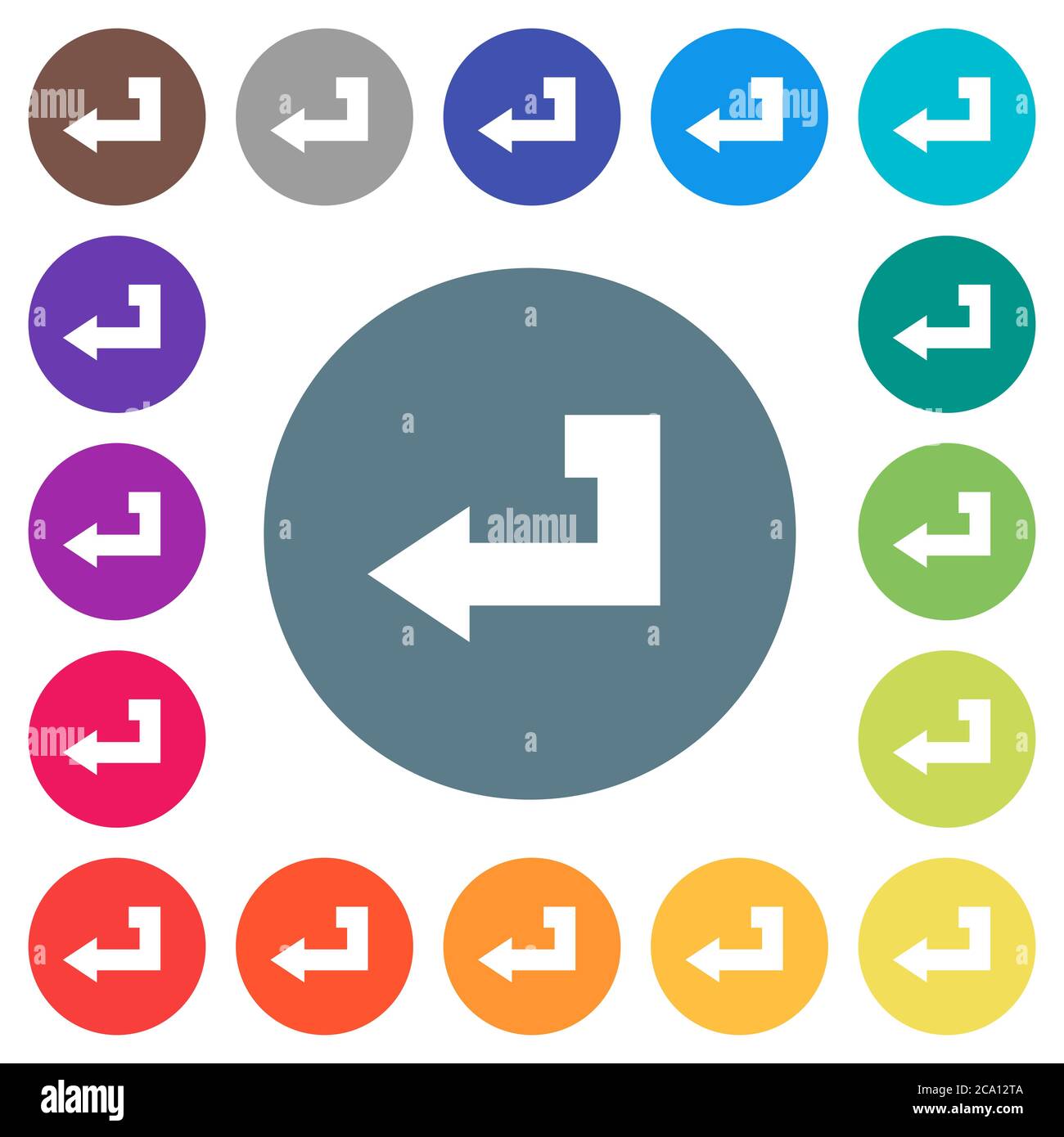 Return key flat white icons on round color backgrounds. 17 background ...