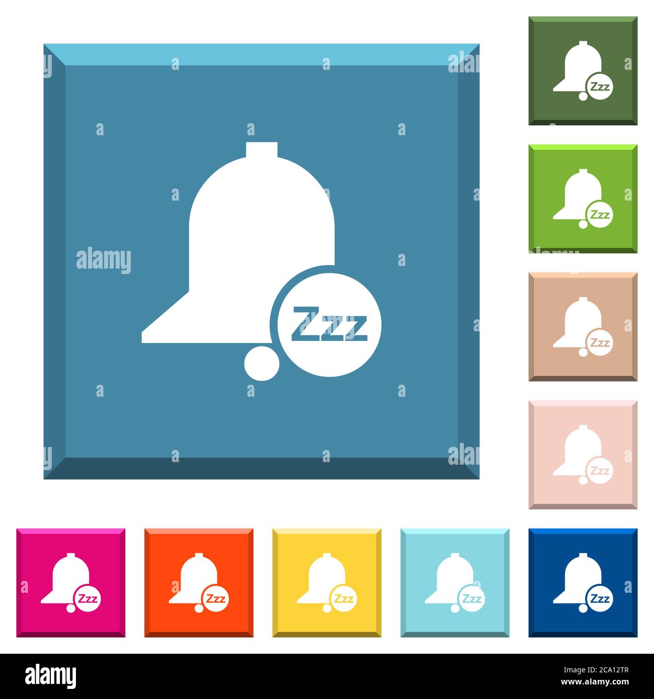 Reminder snooze white icons on edged square buttons in various trendy ...