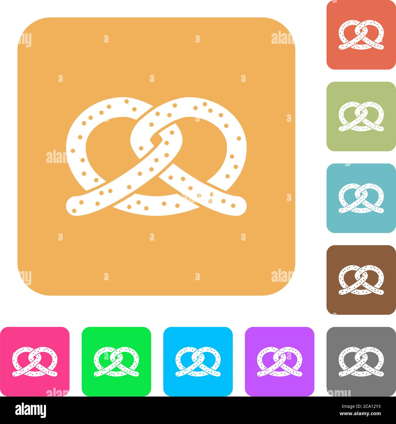 Salted pretzel flat icons on rounded square vivid color backgrounds Stock Vector Image & Art - Alamy