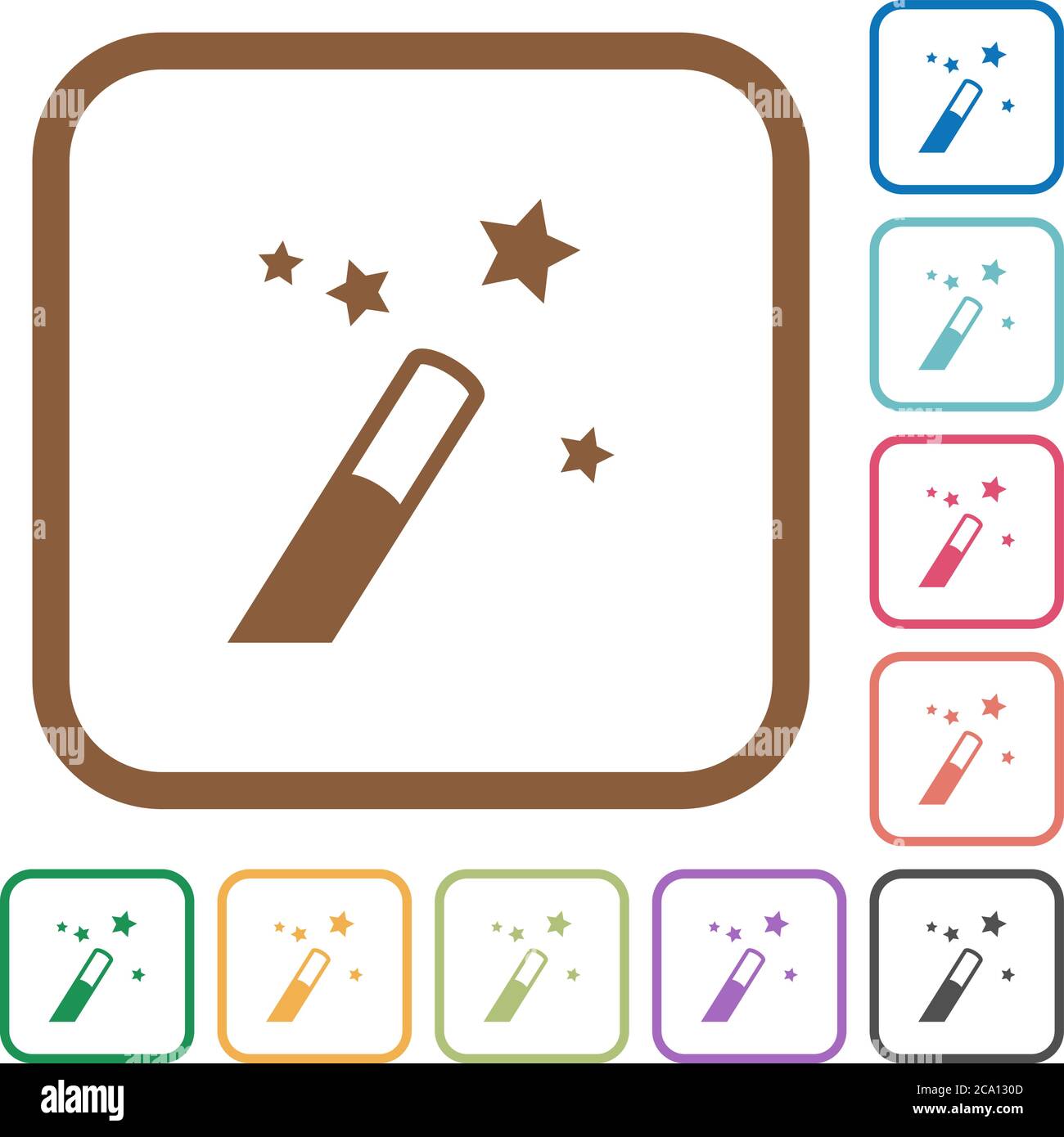 Application wizard simple icons in color rounded square frames on white ...