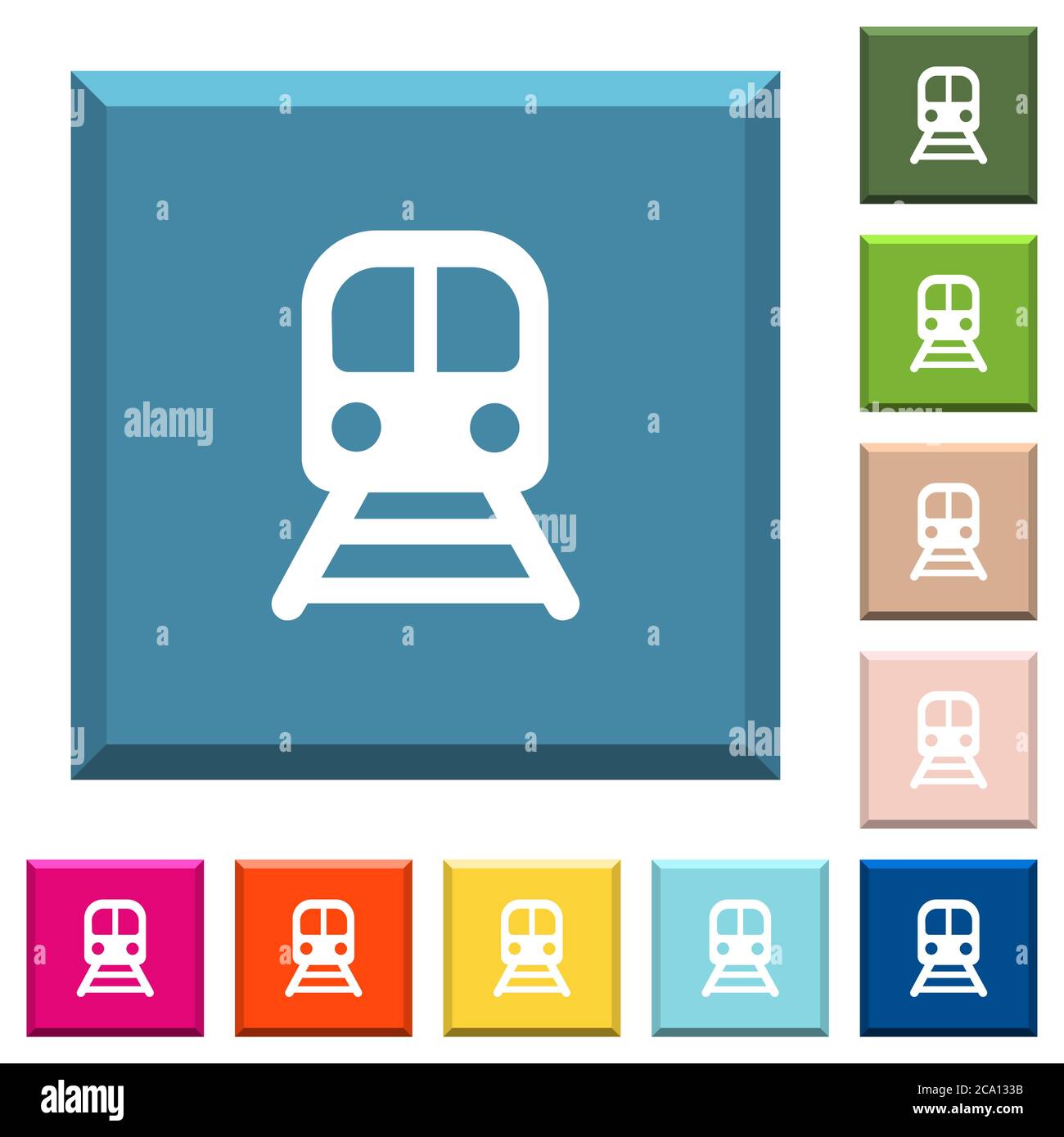Train white icons on edged square buttons in various trendy colors ...