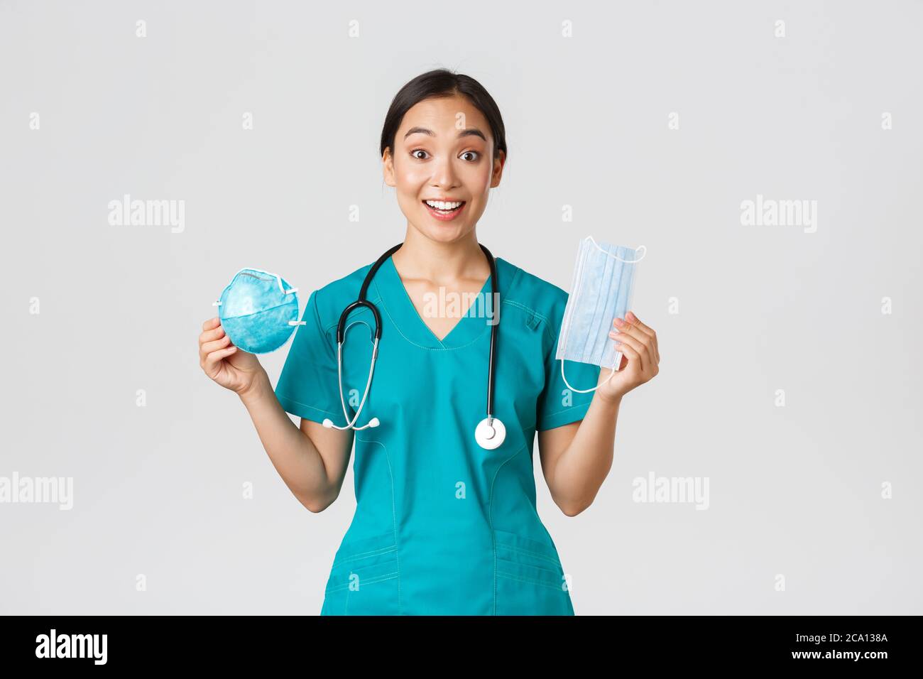 Covid-19, coronavirus disease, healthcare workers concept. Amused ...