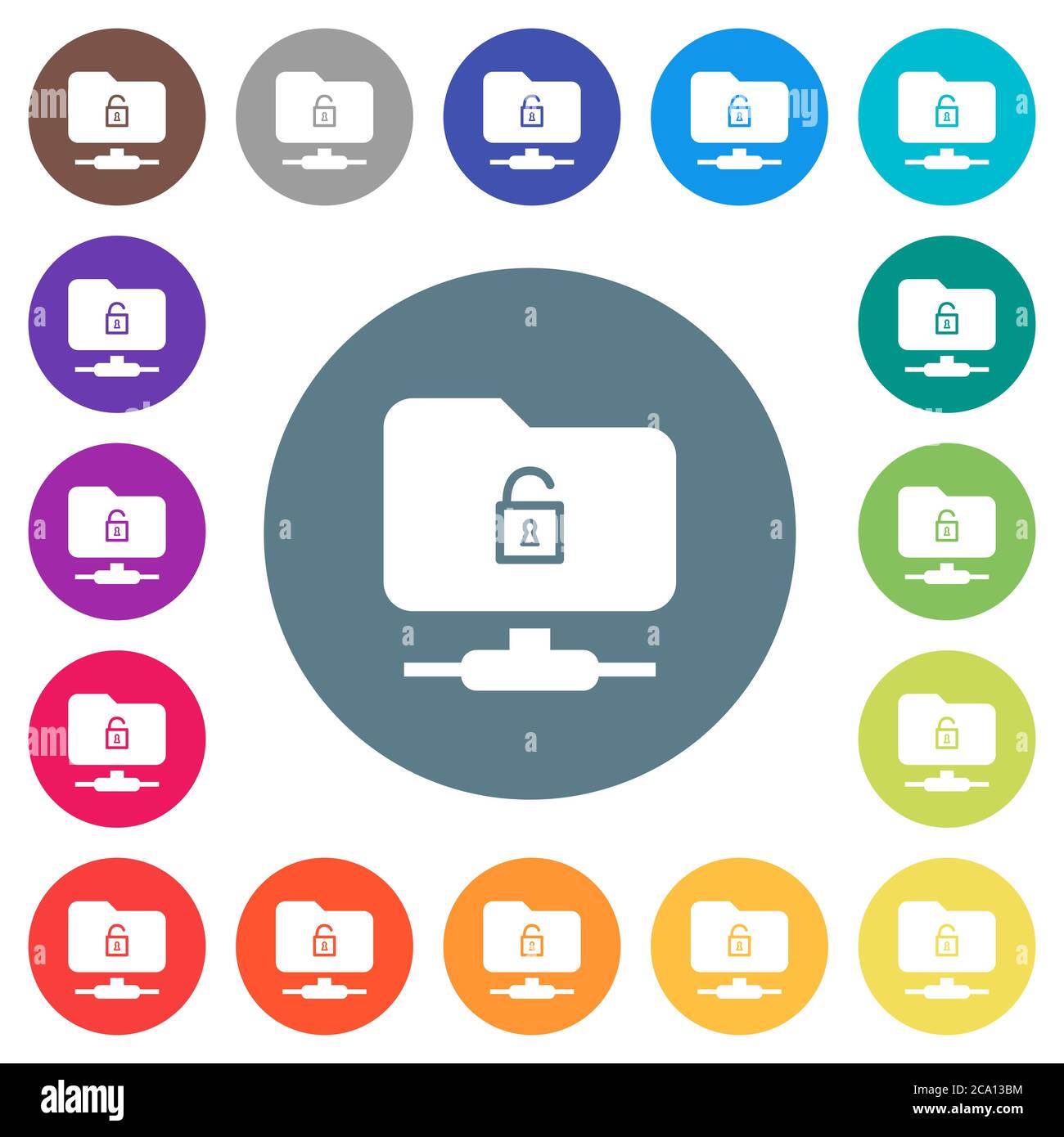 FTP unlock flat white icons on round color backgrounds. 17 background ...
