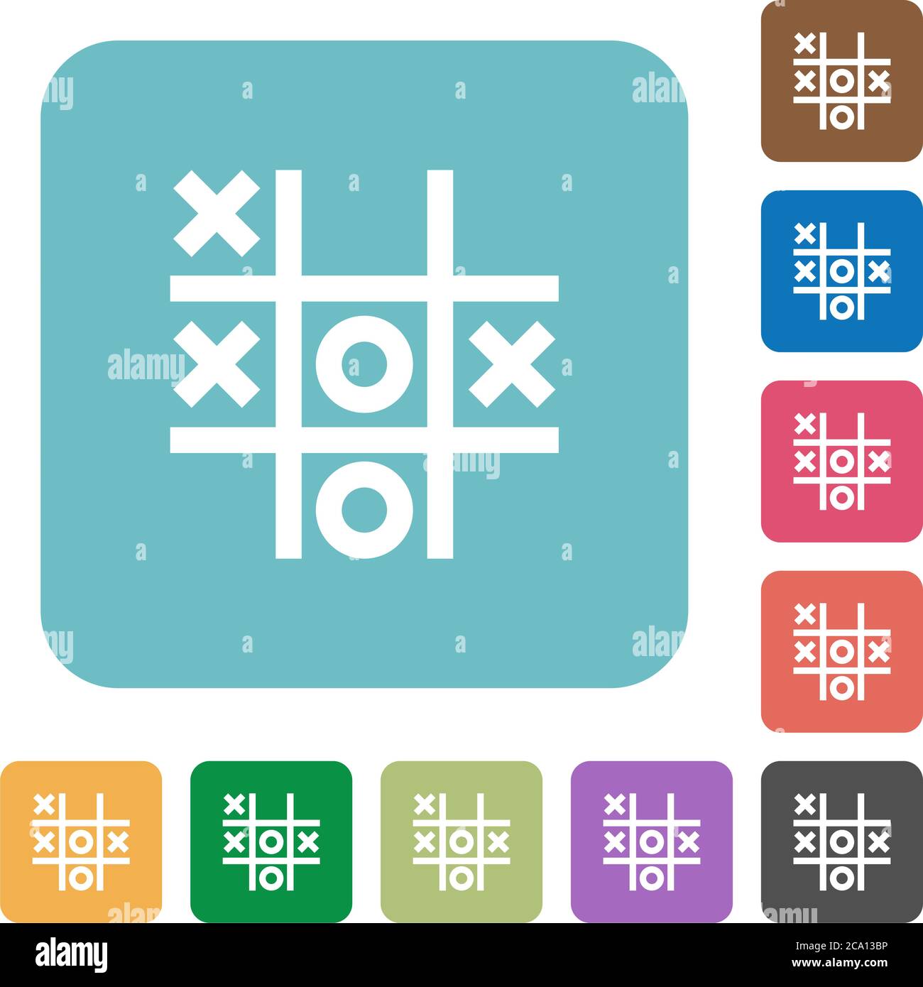 Tic tac toe game white flat icons on color rounded square backgrounds ...