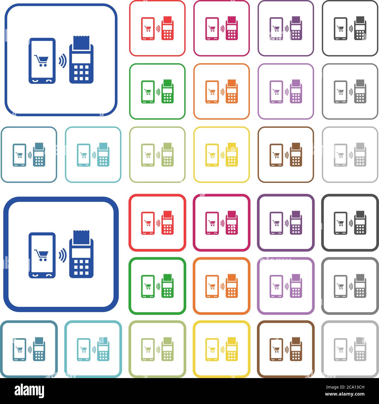 Mobile payment color flat icons in rounded square frames. Thin and thick versions included Stock ...