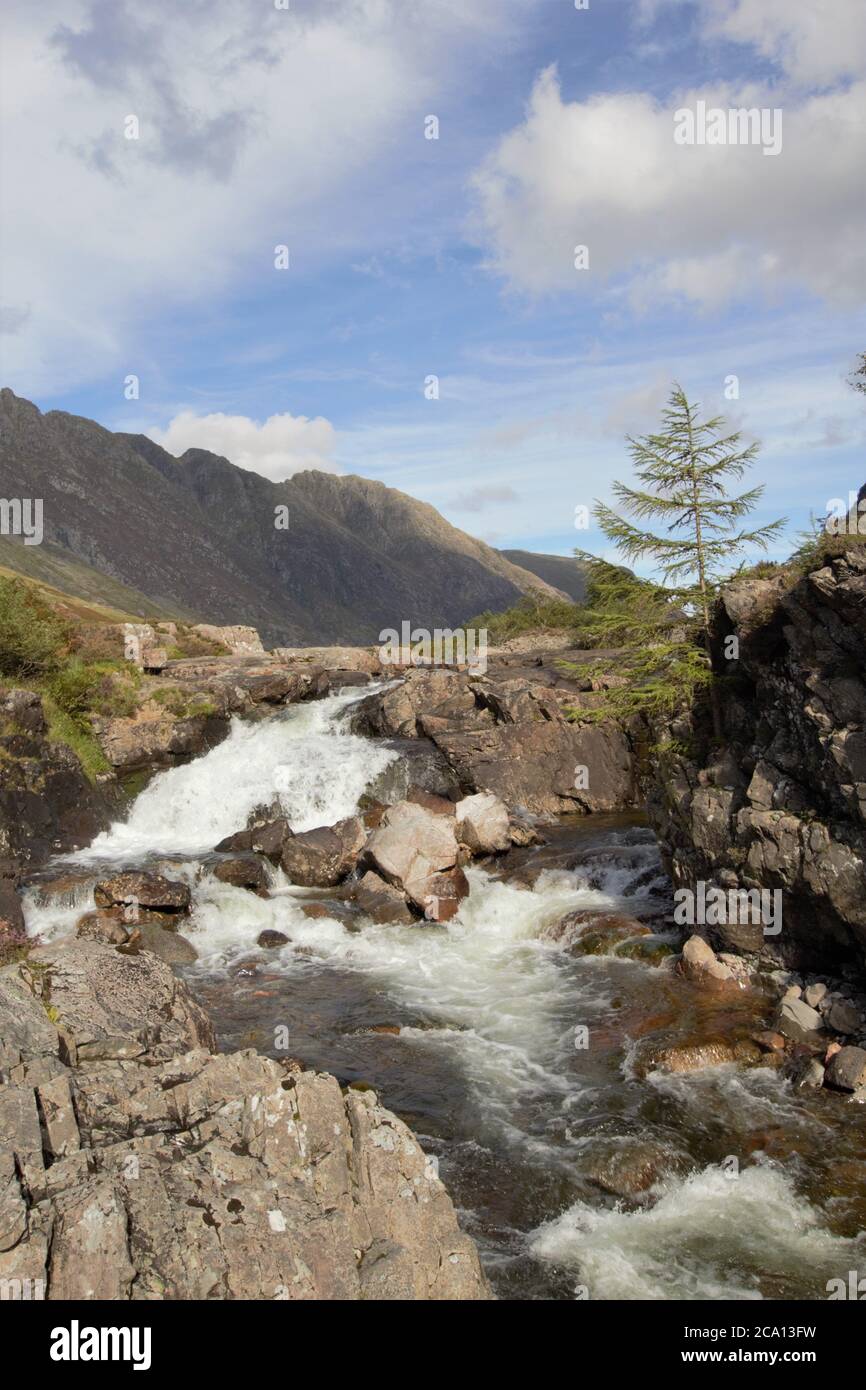 River Coe in Glencoe village in Scottish Highlands in Summer, Scotland ...