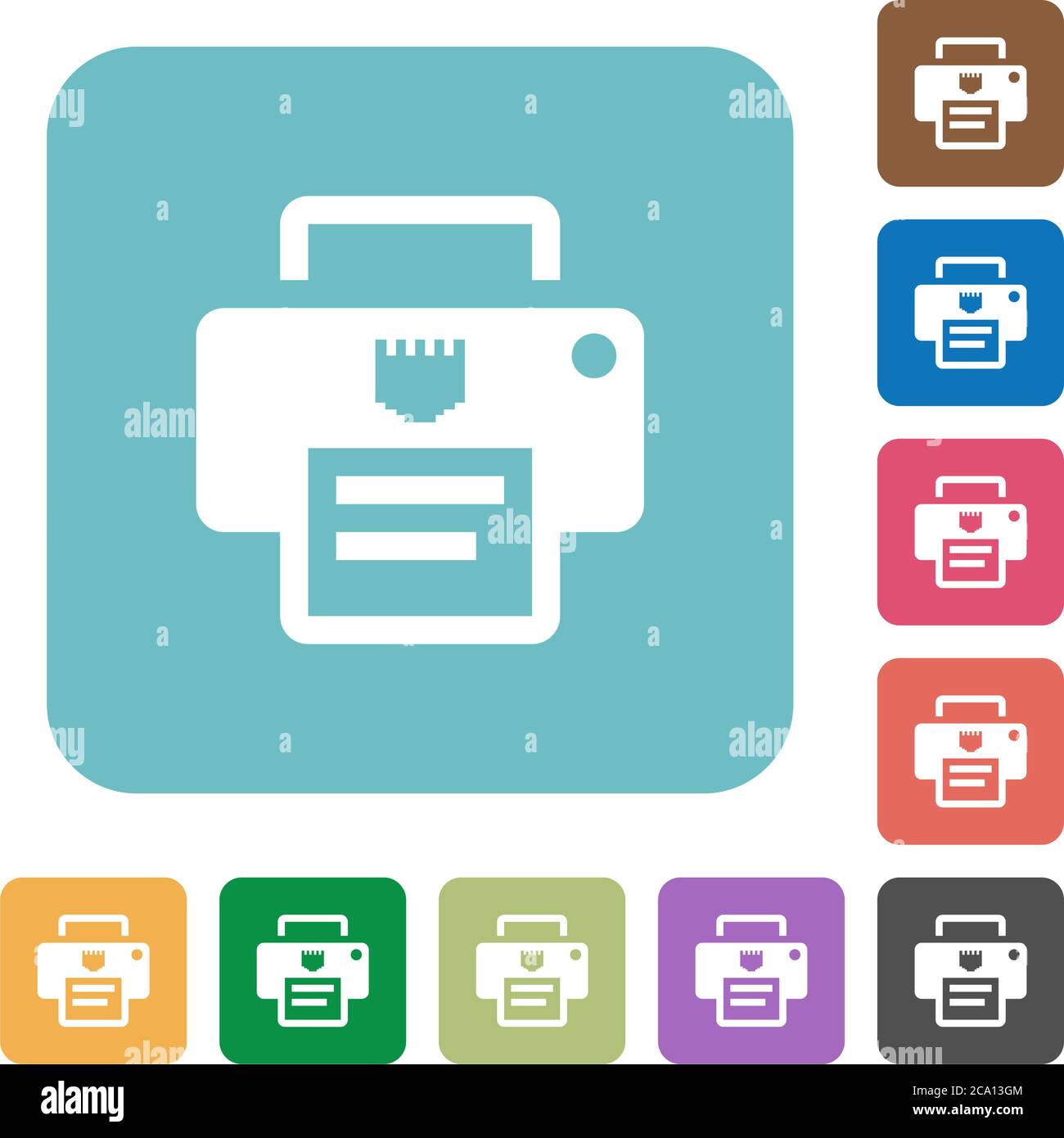 IP printer white flat icons on color rounded square backgrounds Stock ...