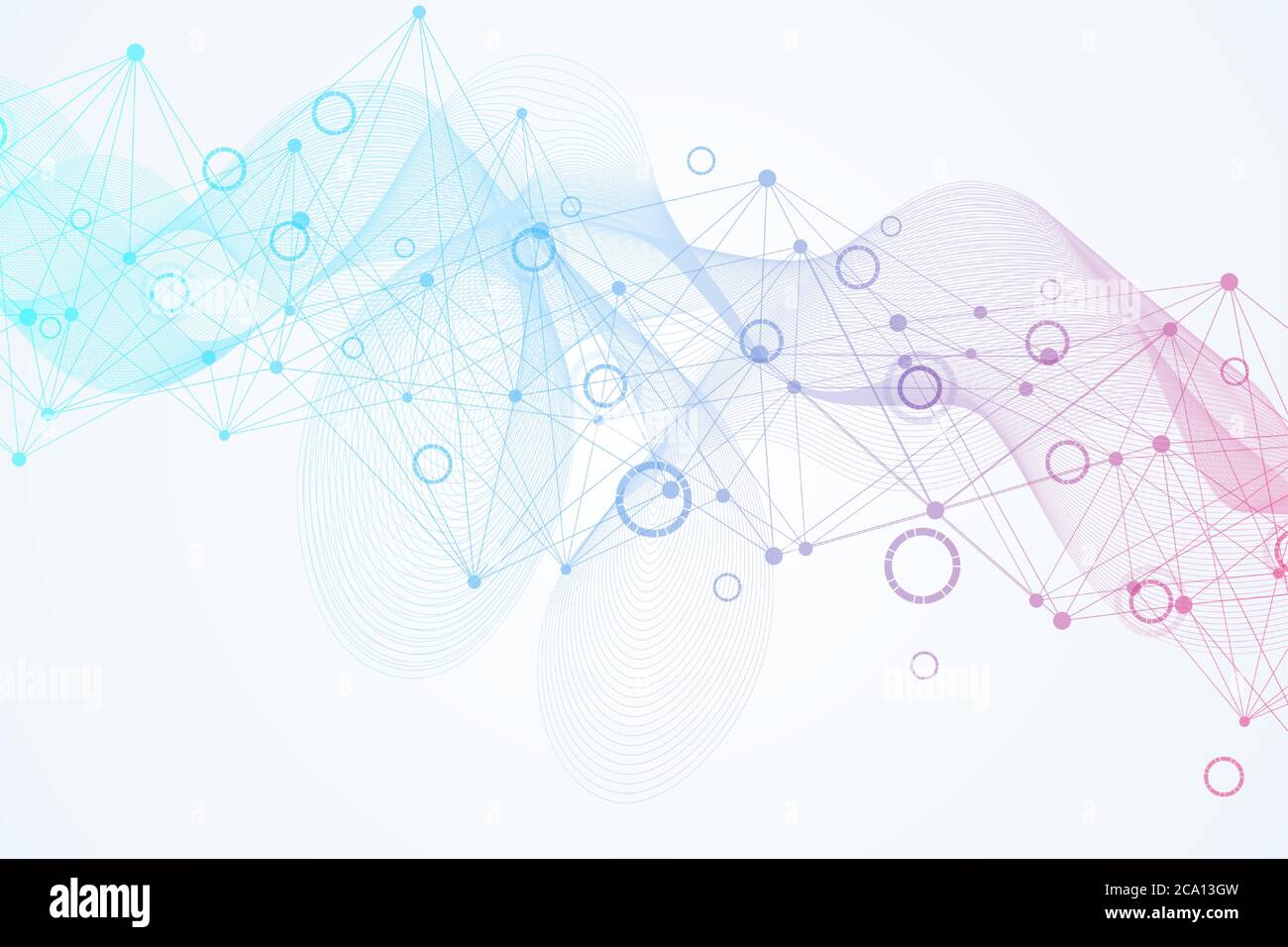 Science network pattern, connecting lines and dots. Technology hexagons ...