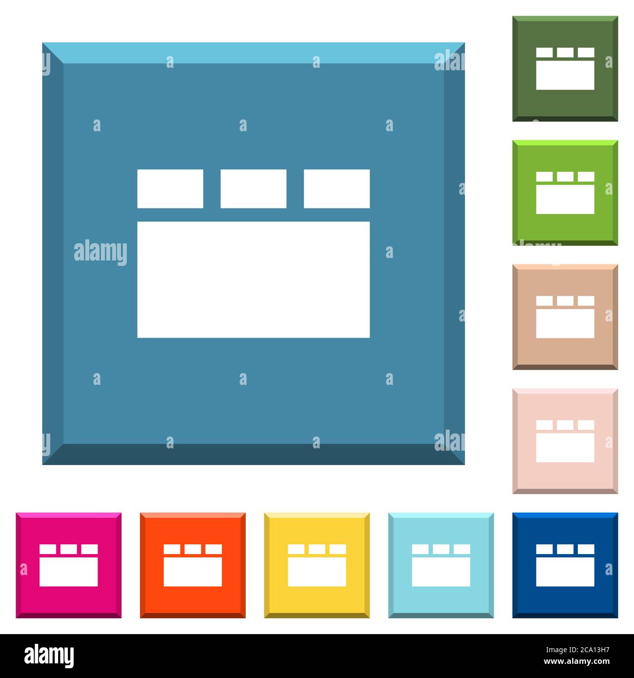 Horizontal tabbed layout white icons on edged square buttons in various ...