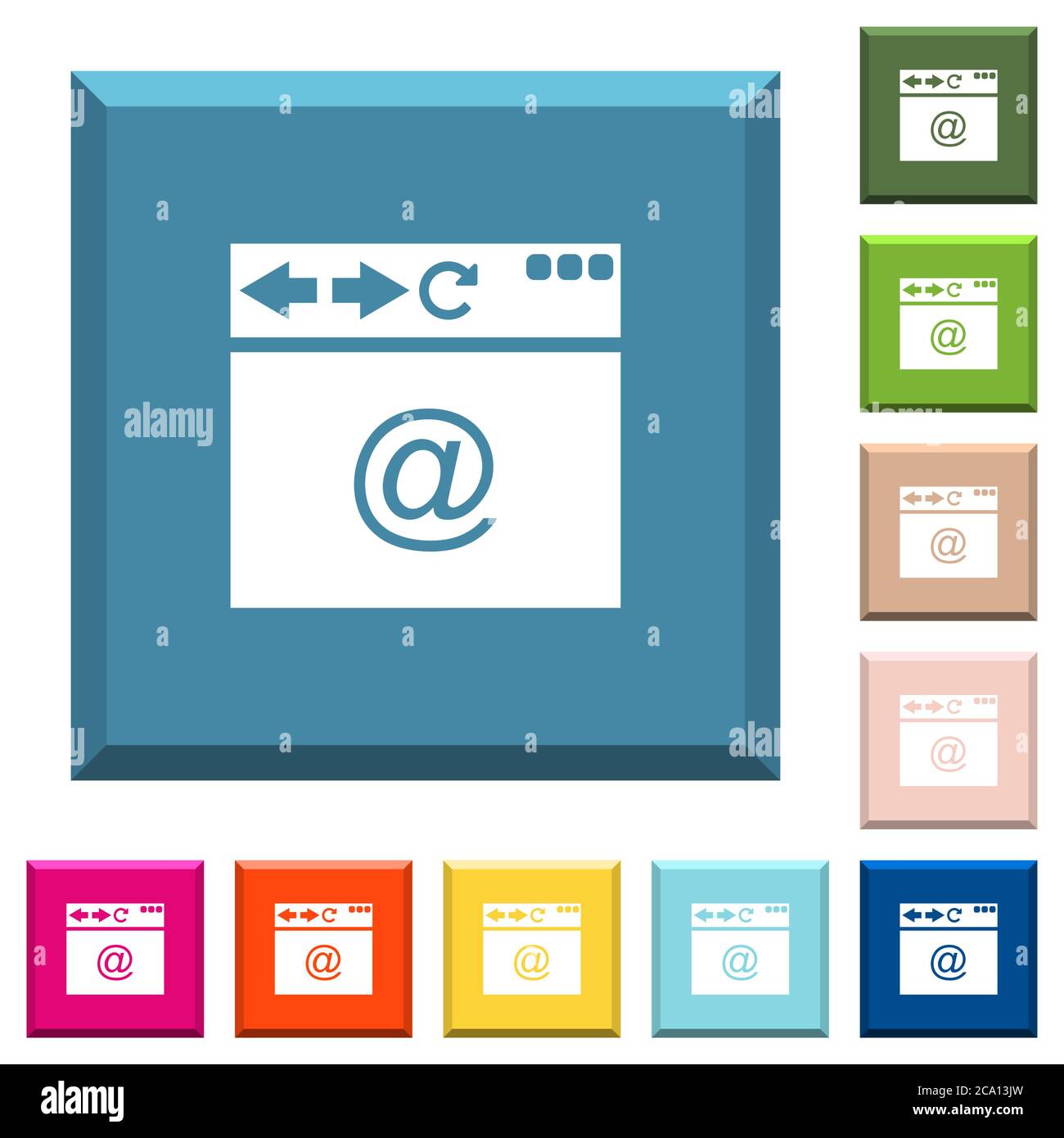 Browser email white icons on edged square buttons in various trendy ...