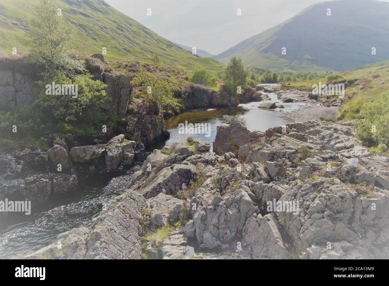 River Coe in Glencoe village in Scottish Highlands in Summer, Scotland ...